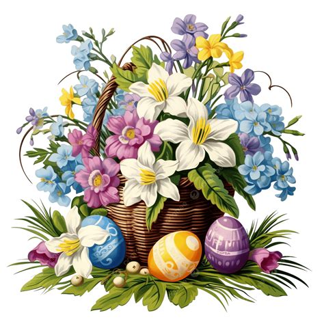 Easter Flowers Clip Art Easter Eggs Cute Bunny And Spring Flowers