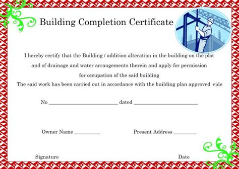 16 Construction Certificate Of Completion Templates Pertaining To