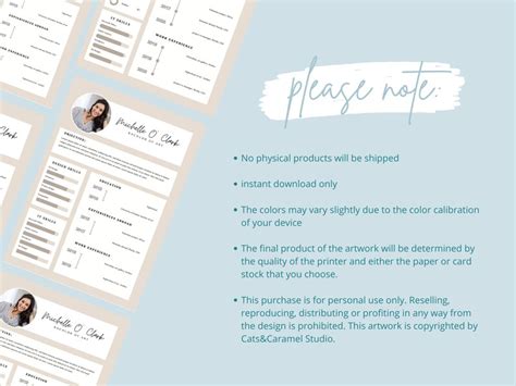 Resume Template Cv Digital Download Print Circulum Vitae Canva Etsy