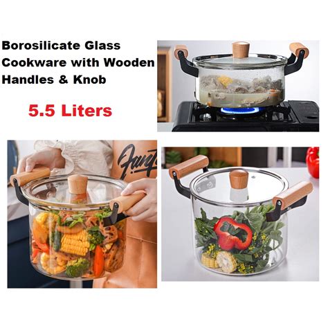 Borosilicate Glass 5 5 Liters Cookware With Wooden Handles And Knob Shopee Philippines