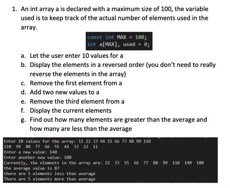 Solved An Int Array A Is Declared With A Maximum Size Of Chegg Com