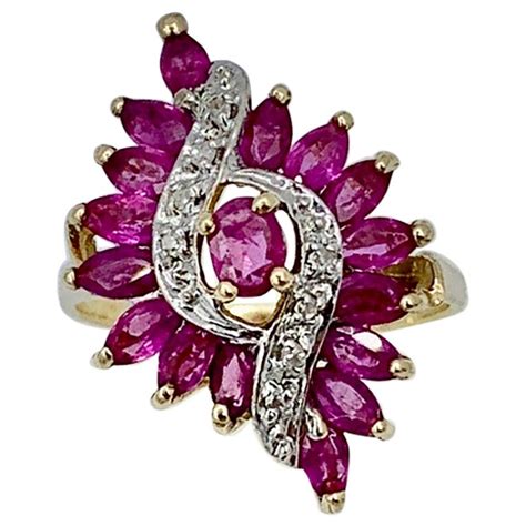 Marquise Ruby Diamond Waterfall Ballerina Ring Retro Cocktail Fashion
