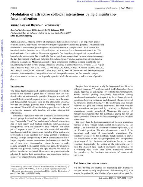 Pdf Modulation Of Attractive Colloidal Interactions By Lipid Membrane