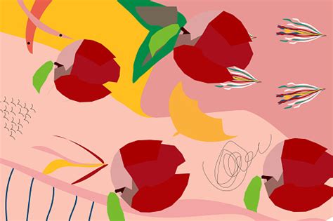 그려진 사과 잎 다양한 모양 반점 점 및 선 다양한 색상 현대 모델을 추상화 벡터 밝은 색상 개체 그룹에 대한 스톡 벡터 아트 및 기타 이미지 Istock