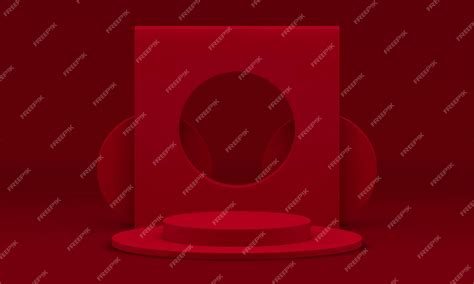 Red 3d Podium Geometric Stage Basic Foundation Cylinder Level Platform
