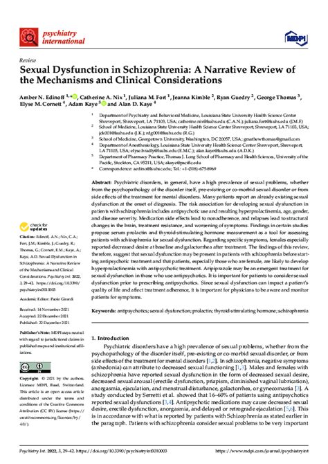Pdf Sexual Dysfunction In Schizophrenia A Narrative Review Of The