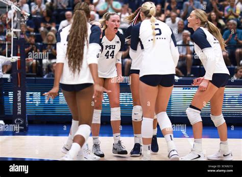 Penn State Middle Blocker Maggie Mendelson 44 Celebrates During An