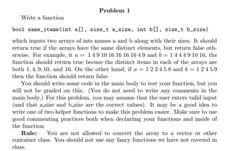 solved problem 1 write a function bool same items int a[]