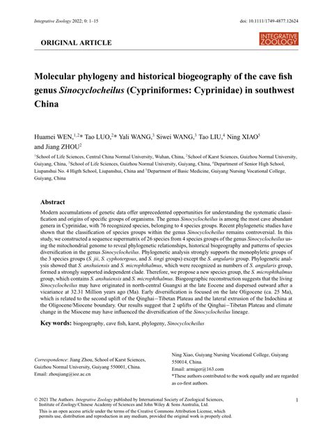 Pdf Molecular Phylogeny And Historical Biogeography Of The Cave Fish