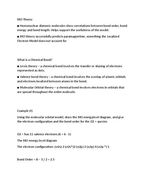 232 Mo Theory And Exercises Mo Theory Homonuclear Diatomic