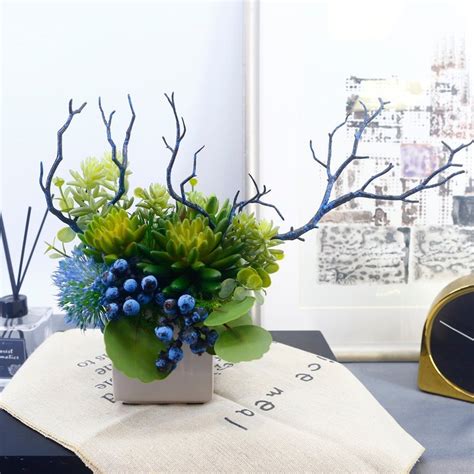 藍樹枝多肉香氛植栽擬真植物人造盆栽綠化佈置禮物 榆果傢飾 Hugo Deco｜植栽盆栽人氣榜 Pinkoi