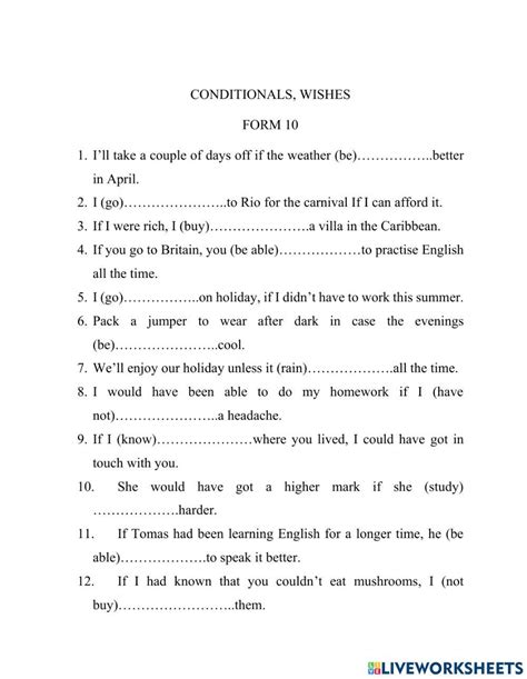 Conditionals Wishes Interactive Worksheet Live Worksheets