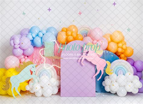 Pastel Rainbow Unicorn Photography Backdrop Balloon Arch Garland