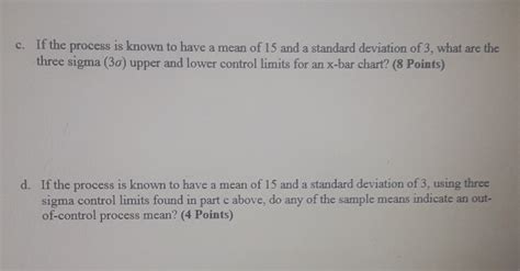 given the following process control data for a