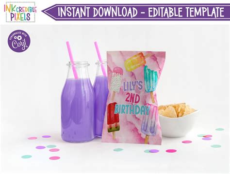 Editable Popsicle Chip Bag Wrapper Chip Bag Wrapper Snack Bag Wrapper