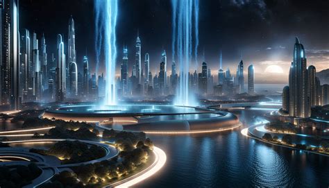 Futuristic Sci Fi Waterfall City At Night By Roadkill205 On Deviantart