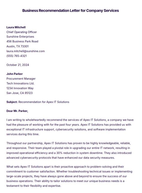 Business Recommendation Letter