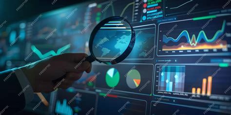 Premium Photo Indepth Data Analysis With Magnifying Glass Over Dashboard