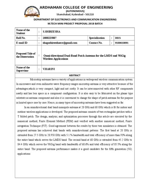 Mtech Project Proposal Format Pdf Extremely High Frequency