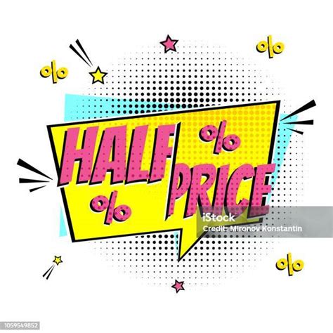 Pop Art Komik Penjualan Diskon Promosi Spanduk Setengah Harga Dalam Gelembung Pidato Gaya Komik