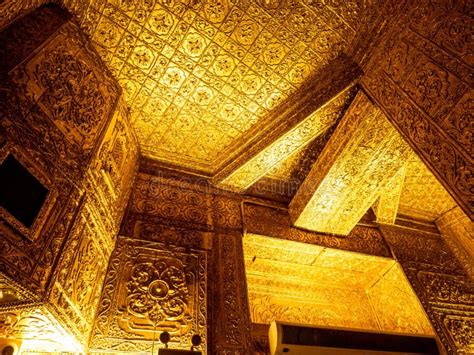 Burmese Art Pattern Motifs Decorative Design On The Golden Walls Of The Rooms In The Temple