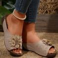 Beige Womens Slide Sandals Open Toe Flower Decor Single Band Design