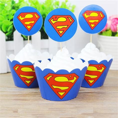 Superman Cupcake Toppers And Wrappers Superman Party Favors Etsy