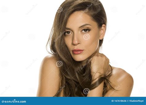 Sensual Portret Van Een Jonge Mooie Vrouw Met Lang Haar Stock Foto