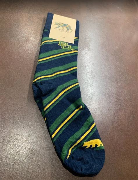Dapper Bear Sock Collection Striped Navy Green And Gold Dapper