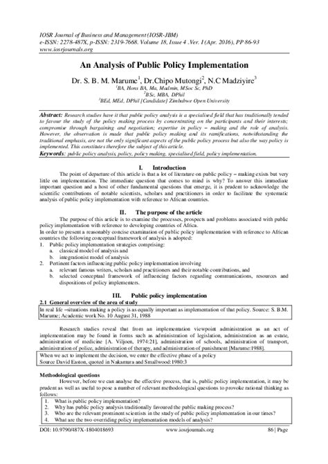 Pdf An Analysis Of Public Policy Implementation