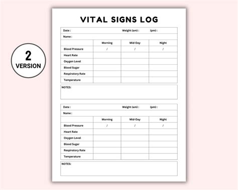 Printable Vital Signs Log Daily Vitals Chart Vital Signs Log For
