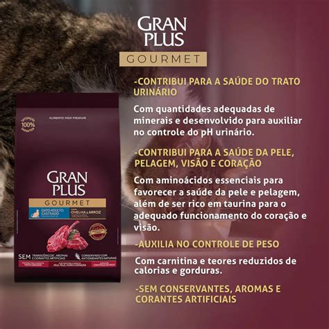 Ração Gran Plus Gourmet Para Gatos Adultos Castrados Sabor Ovelha E