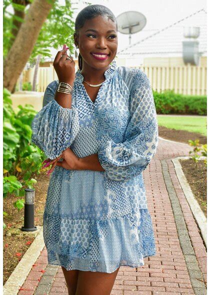 Frea Printed Frill V Neck Dress