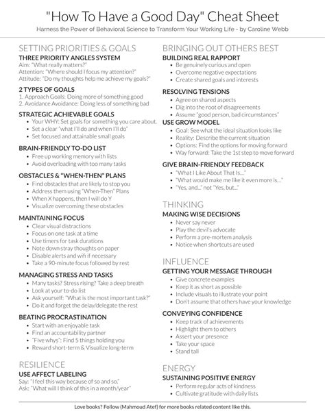 How To Have A Good Working Life Cheat Sheet What Would You Add To