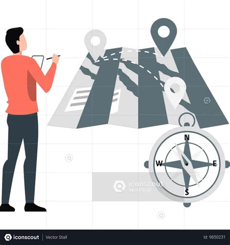 Man Doing Editing In Map Using Direction Compass Illustration Free