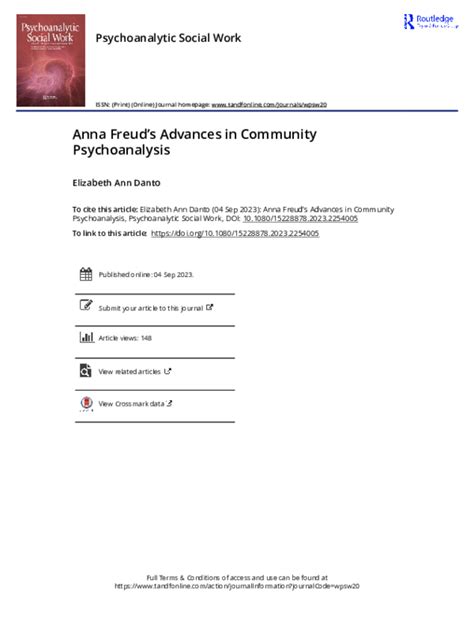 Pdf Anna Freuds Advances In Community Psychoanalysis