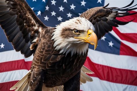 Premium Photo Eagle With American Flag Flies In Freedom
