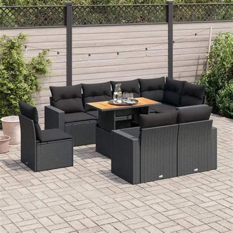 9 Piece Garden Sofa Set With Cushions Poly Rattan Vidaxl Black Big W