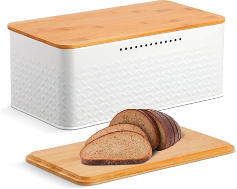 Widousy Bread Bin With Bamboo Lid White Bread Storage Box