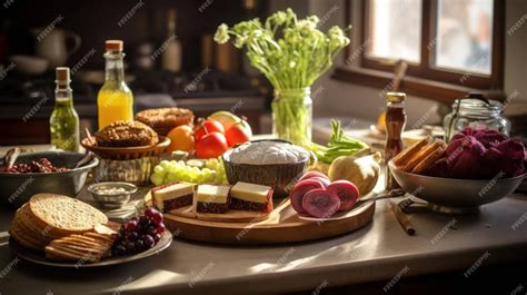 Premium Ai Image Preparation Of Traditional Passover Foods In A Kitchen