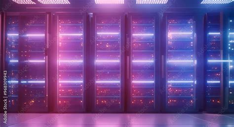 Hightech Data Center With Server Racks Digital Connections