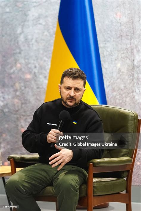 President Of Ukraine Volodymyr Zelensky Speaks To The Media During A