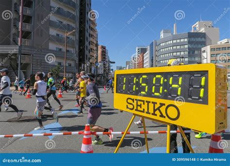 Seiko Digital Marathon Clock Placed At Tokyo Marathon Editorial Stock