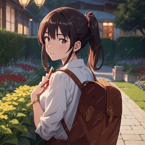 Anime Girl With A Backpack Premium Ai Generated Image