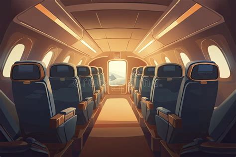 Business Class In Plane Empty Interior Private Jet Or Luxury Airplane