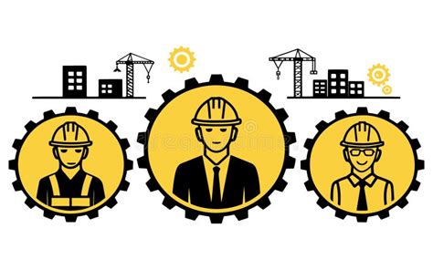 Engineering Silhouettes Icons With Yellow And Black Theme Stock Vector