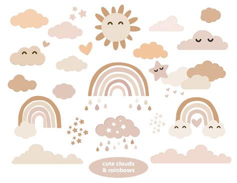 Clouds Clipart Boho Sun Clouds And Rainbows Weather Clipart Raibows