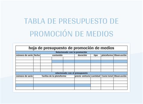 Plantilla De Excel Tabla De Presupuesto De Promoción De Medios Y Hoja
