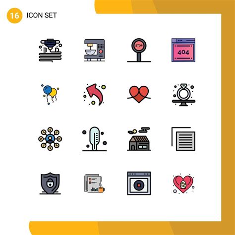 Group Of 16 Flat Color Filled Lines Signs And Symbols For Arrow Balloons Board Codiing Computing
