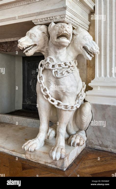 Statue Of Cerberus Greek Mythology Multi Headed Dog At Fireplace In